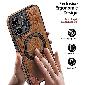 WTCASE Designed for iPhone 14 Pro Leather Case [Compatible with Mag-Safe] with Stand, Shockproof Back Slim Protective Phone Case for Men Women (2022) 6.1" (Brown)