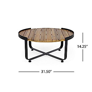 Christopher Knight Home Tracy Outdoor Modern Industrial Acacia Wood Coffee Table, Teak Finish, Black