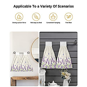 WARM TOUR 1Pcs Kitchen Hanging Towel Country Purple Lavender Flower Butterfly,Absorbent Soft Hand Tie Towel with Loop Fall Floral Retro Linen,Tea Bar Dish Cloth Dry Towel for Bathroom
