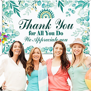 HOWAF We Appreciate You Party Decorations Backdrop Banner, Thank You for All You Do Banner for Thanks to Staff Teachers Doctor Nurses Staff, Team Appreciation Week Green Banner Party,72.8" x 43.3"