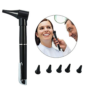 ZJchao Clip Otoscope, LED Penlight Otoscope Adult Child Professional Home Ear Care Magnifying Lens Flashlight Light Pen with 5 Sized Speculas Head