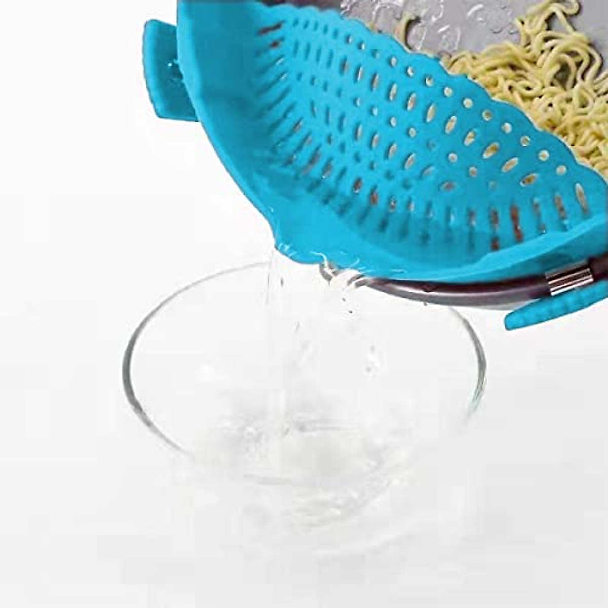 STARBEET Clip On Pot Strainer - Snap n Strain Silicone Food Colander - Fast, Easy, Straining for Noodles, Pasta, Meat, Fruits and Veggies. Fits Most Sizes Round Pots, Pans and Bowls.