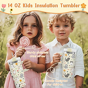 Cute Cat Gifts for Kids, Cat Tumbler with Handle and Straw for Kids 14 oz, Cat Lovers Gifts for Toddlers, Insulated Stainless Steel Cats Mug, Birthday Gifts for Girls Boys Daughter Son