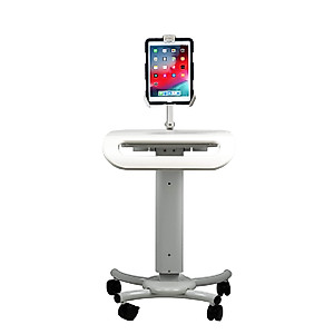 Rolling Medical Workstation – CTA Height Adjustable Mobile Secure Medical Workstation Cart for iPad 10th Gen 10.9" - iPad 7/8/9 Gen 10.2”- iPad Pro 11” - iPad Air 4 - Galaxy Tab S3 - White (QPAD-HRSW)