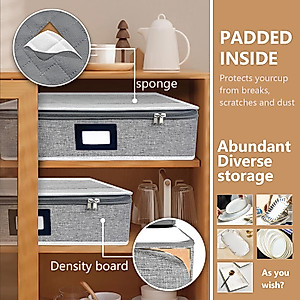 homyfort Platter Storage Case Box, China Storage Containers Hard Shell, 5 Felt Dividers Included, Structured Top and Stackable Platter Storage Containers (Grey)