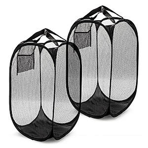 BROOKSTONE, 2 Pack, Compact Foldable Pop Up Laundry Hamper, Super Lightweight Mesh, Collapsible Space Saving Design, Portable with Carry Strap, Breathable Materials