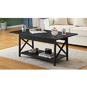 GreenForest Coffee Table Large 43.3 x 23.6 inch with Storage Shelf for Living Room, Easy Assembly, Black