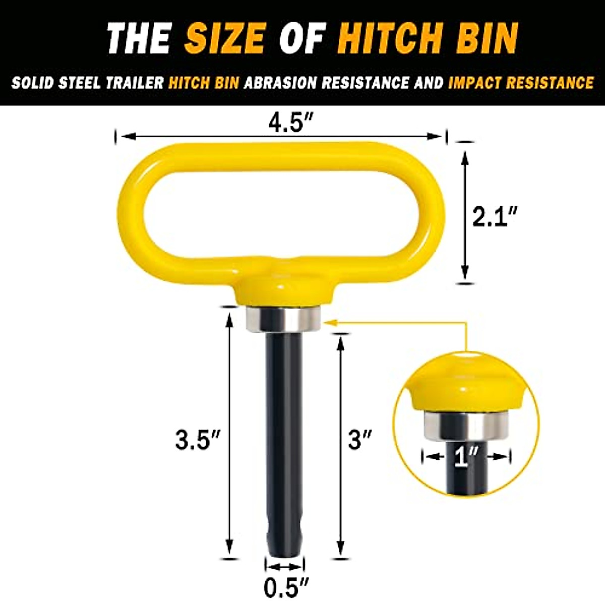 EilxMag Magnetic Hitch Pin, Lawn Mower Trailer Hitch Pins - Strong Heavy Duty Neodymium Magnet Trailer Gate Pin - for Utility Carts, Lawn Tractors - Simple One Handed Hook On & Off（Yellow, 2PCS）