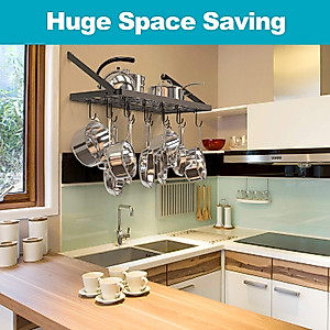 Vdomus Hanging Pot Rack, Wall Mounted Pots and Pans Holder 29.3 by 13 Inch, Kitchen Cookware Organizer for Pots and Pans Storage, 15 Moveable Hooks Square Grid, Silver