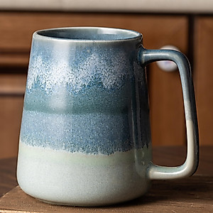 TaoTaojarvie Ceramic Coffee mugs, 24 oz, Extra Large Mugs, Big Tea and Coffee Cups, Large Handle, Pottery Mugs, Transmutation Glaze，Wide Bottom Coffee Mug, Microwave and Diahwasher Safe. (Light Green)