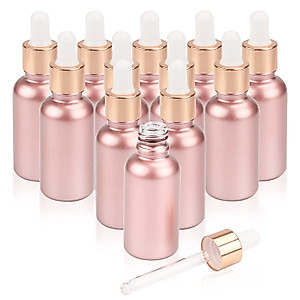 12 Pack Pink Glass Dropper Bottle Essential Oils Bottle With Glass Eye Dropper Perfume Sample Container Glass Vials For Liquids (30ml/1oz)