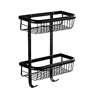 Weirun Bathroom Brass Square 2-Tier Corner Shelf Basket with Towel Hook Bath Shower Caddy Storage Organizer Holder Rack Heavy Duty Wall Mounted,Oil Rubbed Bronze