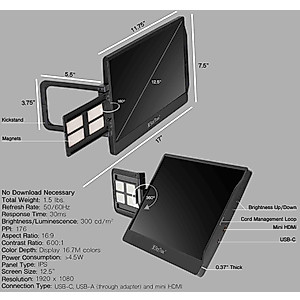 SideTrak Swivel 12.5” Attachable Portable Monitor for Mac FHD IPS Dual Screen with Kickstand | Compatible with All MacBook Pro & MacBook Air Laptops | Powered by USB-C or Thunderbolt