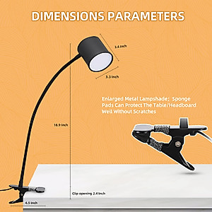 AKOGIRSE Clip on Light, Eye-Caring 8W USB Desk Lamp 48 LED Reading Lights for Bed, Modern Metal Clamp Light for Headboard, 360°Flexible Gooseneck, 3 Color Modes & 10 Brightness Dimmer Memory Lamps
