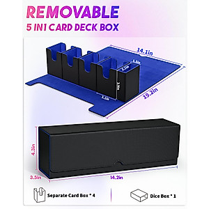 UAONO Card Storage Box with Dice Tray for MTG Yugioh, 5 in 1 Card Deck Case Holds 900+ Unsleeved Cards, Strong Magnet Card Organizer for Magic Commander TCG CCG Sports Cards (Black&Blue)