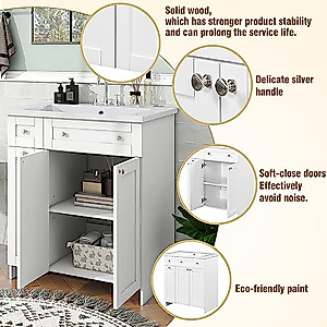 Voohek 30", Single Undermount Sink,Combo Cabinet, Storage Fixture, White Bathroom Vanities