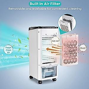 LDAILY 3-in-1 Evaporative Air Cooler, Wide Oscillating Air Cooler w/ 4 Modes, 3 Speeds, 2-12H Timer, Remote Control & 2 Ice Packs, 3.5L Water Tank, Air Cooler for Room Home Office