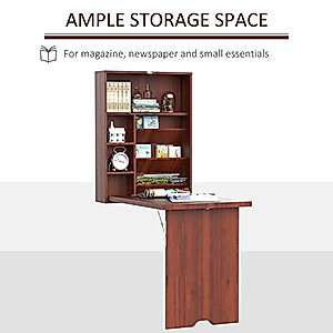 HOMCOM Compact Fold Out Wall Mounted Convertible Desk with Storage, Mahogany