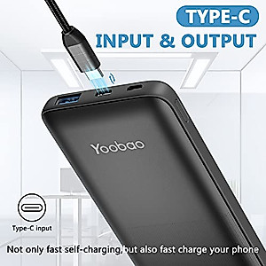 Yoobao Portable Charger with Built-in Cables, PD 20W Fast Charging USB C Power Bank with 4 Outputs, 10000mAh Ultra Slim External Battery Pack for iPhone/iPad/Samsung/Tablet & More - 1 Pack (Black)