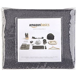 AmazonBasics - Spannbetttuch, melierter Jersey-Stoff, Dunkelgrau - 180 x 200 x 30 cm