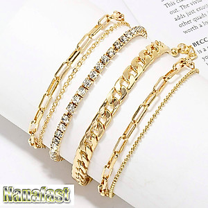Nanafast 4-6PCS Ankle Bracelets Set for Women Gold Boho Beach Anklet Chain Adjustable Foot Jewelry Extremely Simple Style-4PCS