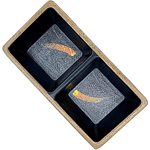 Happy Sales, Melamine Dual Sauce Bowls Dual Dipping Bowls, Dual Sauce Dishes, Set of 4 pc (GoldBrush)