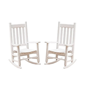 BplusZ Child Rocking Chairs Set of 2 Kid's Toddler Wooden Comfy Rockers Furniture Indoor Outdoor Patio Porch Balcony Reading Room for Baby Children Ages 6-10, White