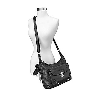 Roma Leathers Concealment Purse - Premium Cowhide Leather - Black - Studded - Dual Gun Entry - Adjustable Shoulder Strap - Designed in USA - 30 Day Manufacture Guarantee