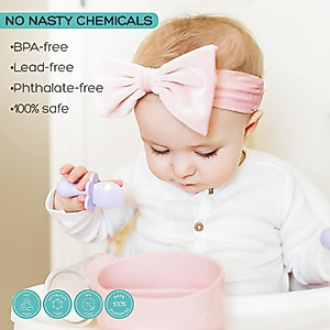 GRABEASE Bundle of 2 First Self Feed Baby Utensils with a Togo Pouch - Anti-Choke, BPA-Free Baby Spoon and Fork Toddler Utensils for Led Weaning Ages 6 Months+ Lavender and Blush