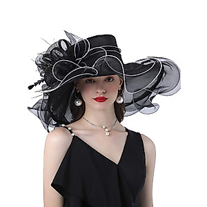 ORIDOOR Women Hats Headband Hairpin Organza Fascinator Church Hat Floral Tea Party Wedding Hat (013E Black) One Size …