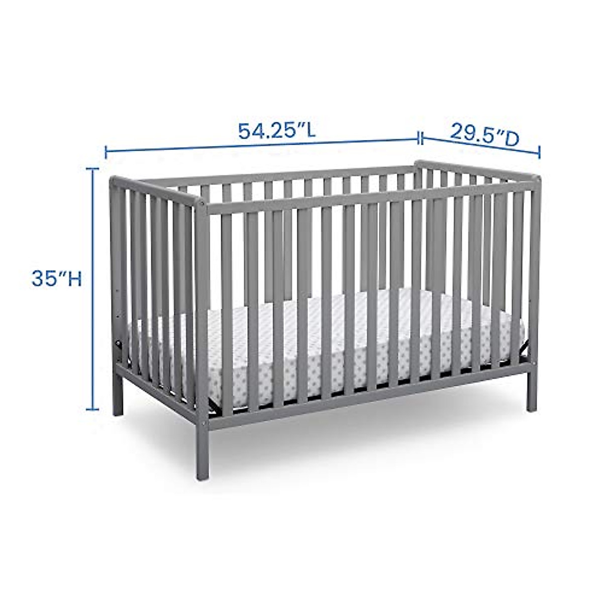 Delta Children Heartland 4-in-1 Convertible Crib Infant Changing Table with Pad + Serta Perfect Start Crib Mattress, Grey