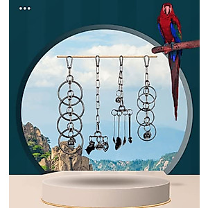 Parrot Supplies Stainless Steel Toy with Bell Bird Cage Hanging Bite Toy Cage Display Pendant for Large and Medium-Sized Birds Parakeet Budgie Cockatiel Conure African Greys (A-Large)