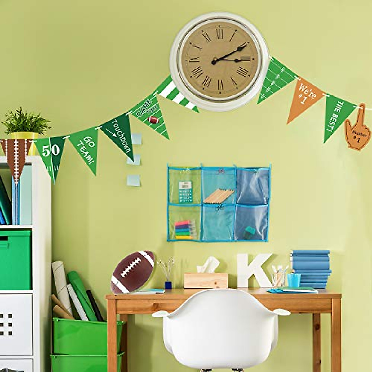 Sport Theme Football Flags Banners Decoration American Football Flags Banner Football Party Sign Decorations for Happy Birthday Party Pennant Banner for Olympics, Bar, Sports Clubs, 7.87 x 5.5 Inch