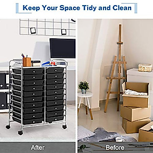 RELAX4LIFE 20 Drawers Storage Cart W/Rolling Wheels Semi-Transparent Multipurpose Mobile Rolling Drawer Cart for School, Office, Home, Beauty Salon Files Arrangement Storage Organizer Cart (Black)