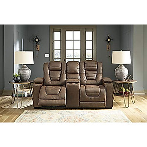 Signature Design by Ashley Owner's Box Faux Leather Power Reclining Loveseat with Center Console, Brown
