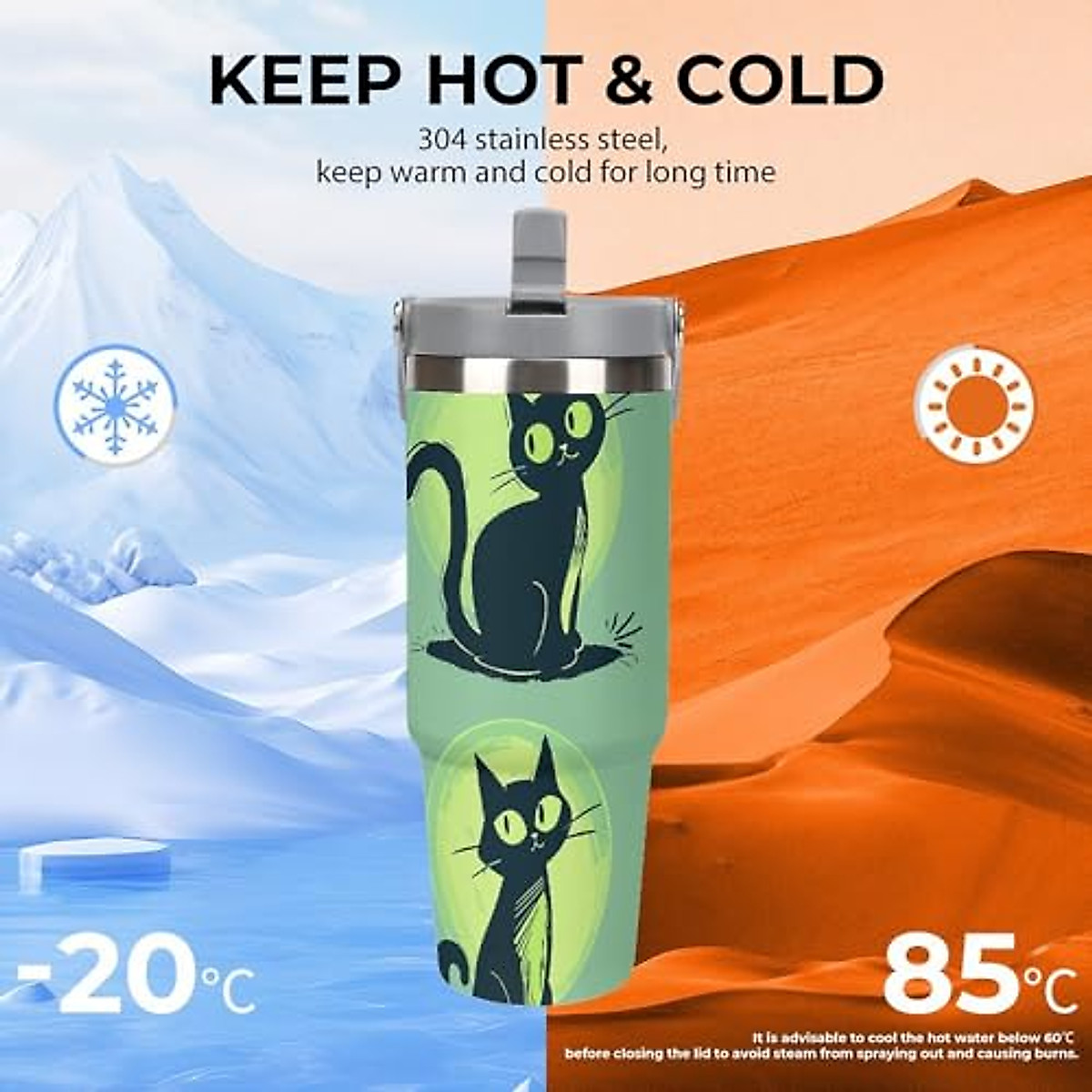 STVNKML 30 Oz Tumbler with Handle And Straw, Colorful Cartoon Cat Leakproof Stainless Steel Water Bottle for Hot & Cold Drinks 24 Hours, Car Cup Holder Friendly, Travel Mug for Home, Office, Gym