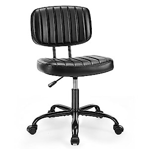 OLIXIS Armless Home Office Desk Chair with PU Leather Low Back Lumbar Support and Wheels, Height Adjustable No Arms for Bedroom, Study Small Space, Black