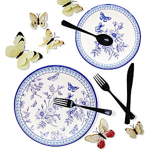 HSPAIDYP 50Pcs Floral Blue & White Flower Party Supplies Blue and White Paper Plates Set 9" Floral Plates 7" Blue White Floral Plates for Bridal Shower Wedding Tea Party Floral Party Decor