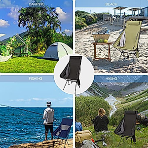 Lyweem Folding Camping Chair for Adults Lightweight Beach and Picnic Chair - Portable High-Backrest and Aircraft-Grade Aluminum with Side Pocket - Perfect for Outdoor Activities 330LBS Support, Black