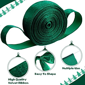 WILLBOND 50 Yards 2.5 Inch Christmas Velvet Wired Ribbon Fabric Decorative Ribbon Gift Wrapping Ribbon for DIY Craft Christmas Holiday Bows Wreath Wedding Indoor Outdoor(Green)