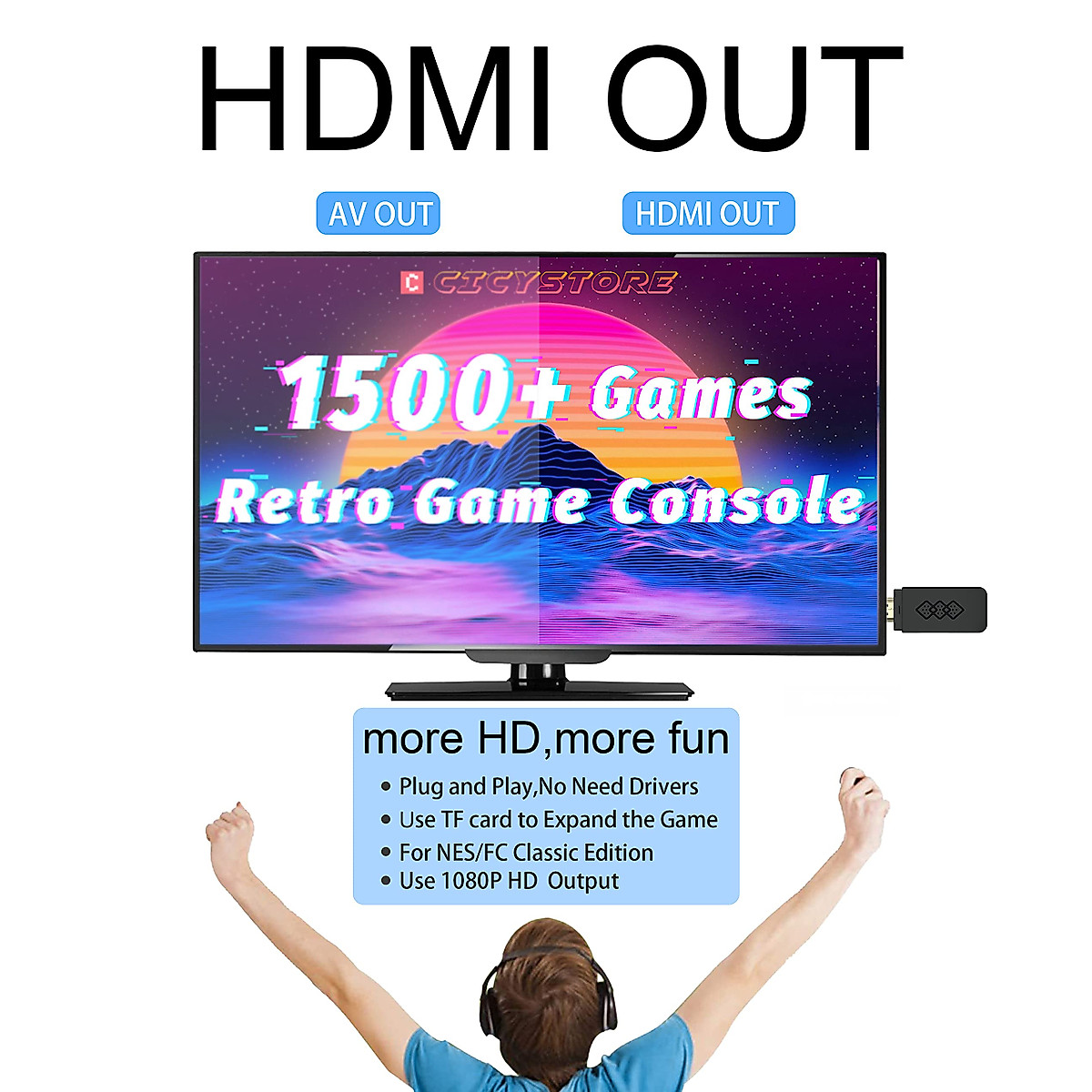 CICYSTORE Retro Game Console with 1500 Retro Video Games, HDMI HD Output NES Retro Game Console, Old Arcade Plug and Play Video Games Console is an Gift Choice for Children and Adults