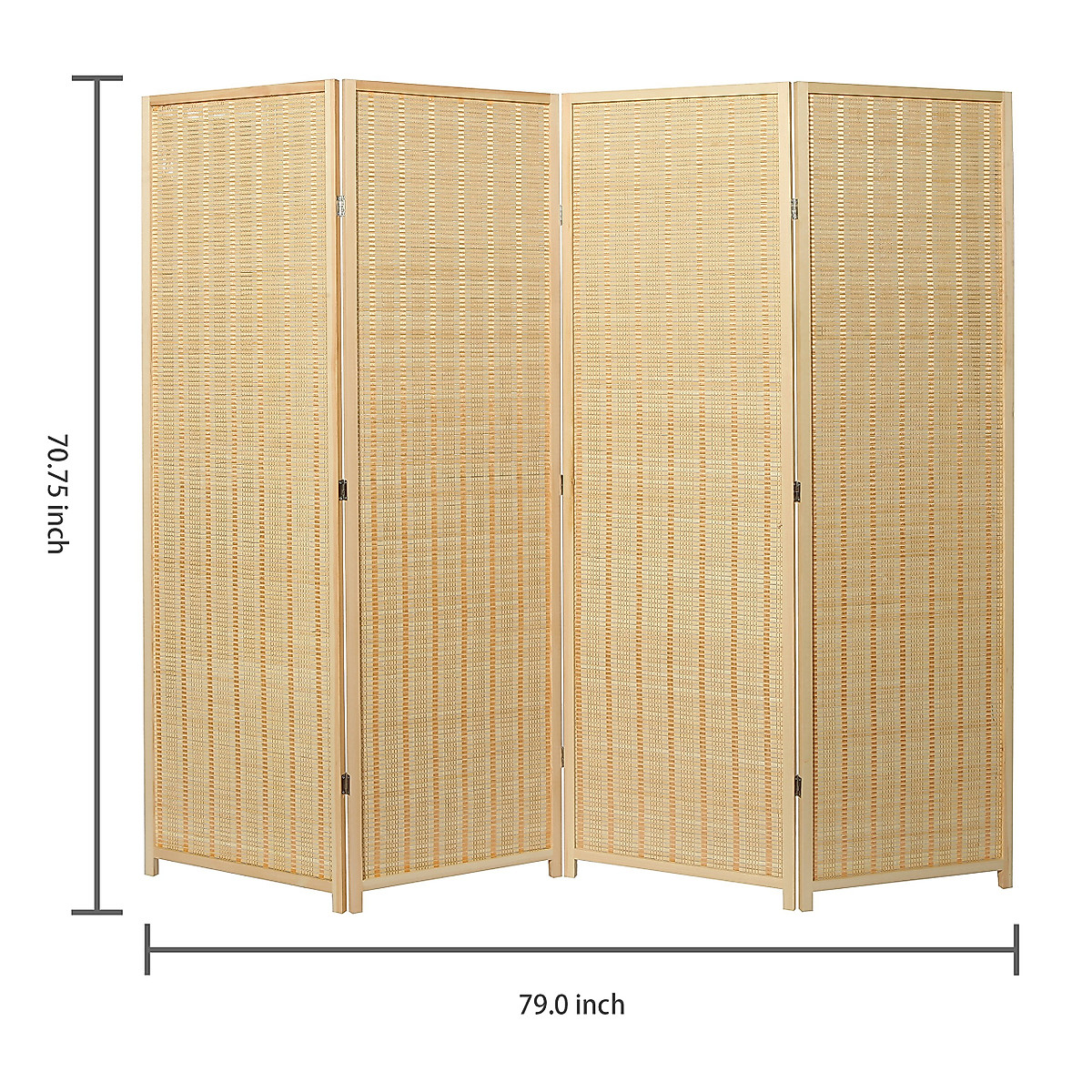 Decorative Freestanding Beige Woven Bamboo 4 Panel Hinged Privacy Screen Portable Folding Room Divider
