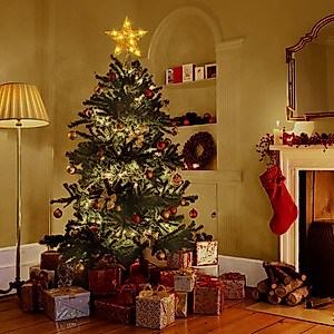 DULEFUN 11.8 Inch LED Star Tree Topper - Gold Metal Ornament with 20 Lights for Christmas Tree Decoration