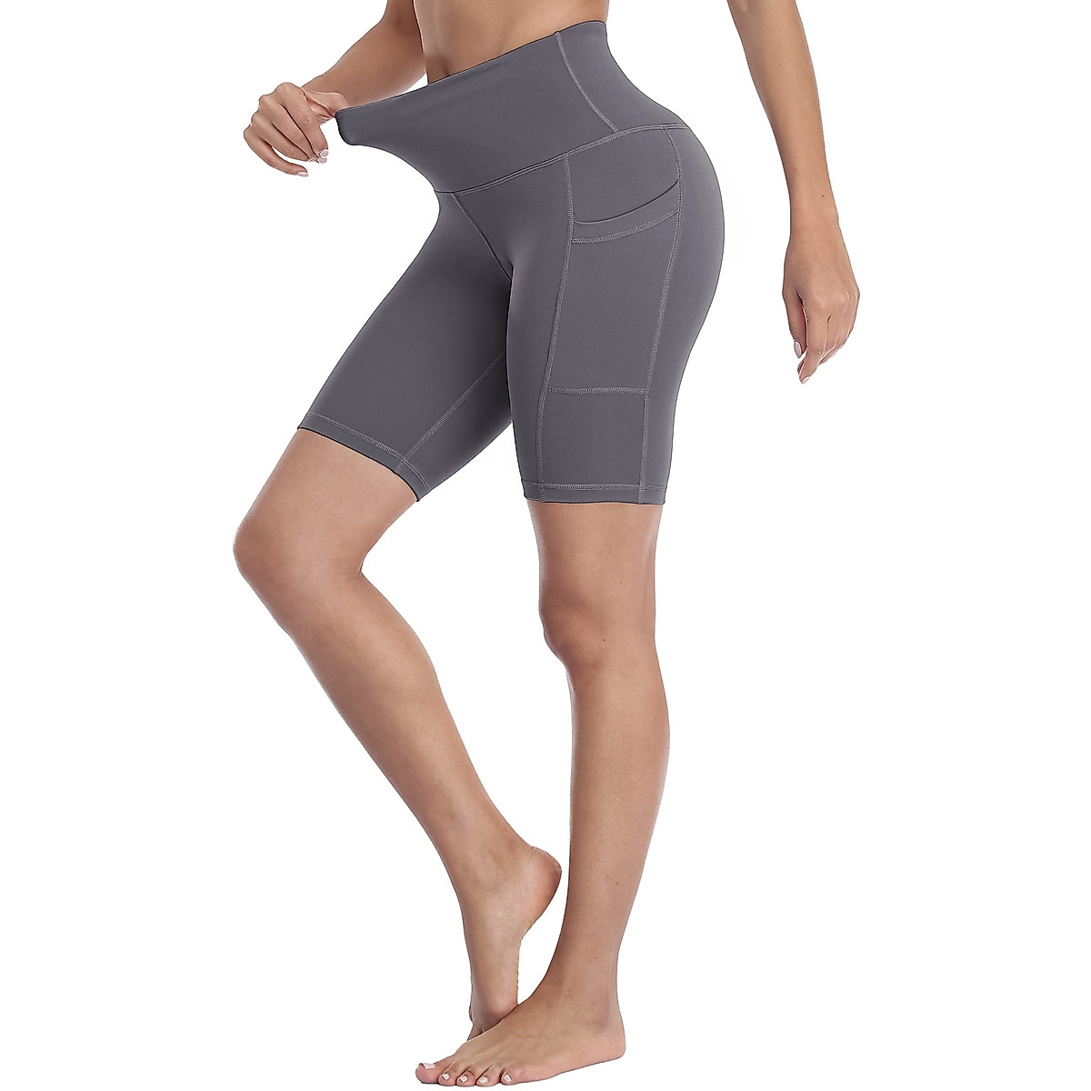 Zonoss 4 Pack Biker Shorts with Pockets for Women High Waist,Womens Athletic Workout Shorts for Summer,2Black,Dark Gray,Light Gray,XL