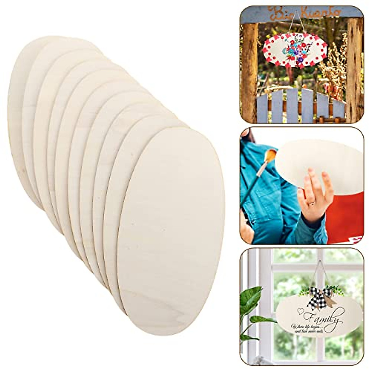 SEWACC Homemade Ornaments 10pcs Unfinished Hanging Wood Sign Oval Blank Door Plaque DIY Wood Chips Banners Garden Decorations for Wall Door Window 14x27CM Woodsy Decor