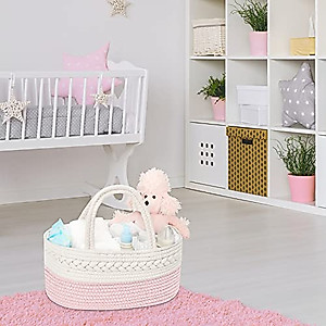Maliton Diaper Caddy for Baby Girl-Cotton Rope Diaper Caddy, Diaper Organizer for Changing Table, Portable Baby Basket for Storage Baby Stuff, Newborn Registry Must Have Items
