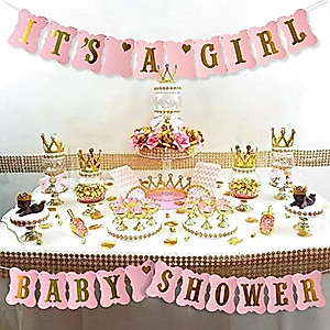 Rose Gold Baby Shower Decorations for Girl Pink Gold It’s A Girl Baby Shower Banner Rose Gold OH Baby Foil Letter Balloons Rose Gold Foil Fringe Curtains Tissue Pom Poms Honeycomb Balls by HappyField