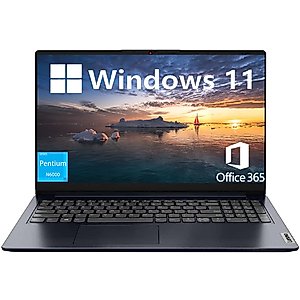 Lenovo IdeaPad Laptop, 15.6" FHD Display, Intel Pentium Silver N6000 Processor, Windows 11 Home, 20GB RAM, 512GB SSD, 1-Year Microsoft 365 Personal, USB Type-C, Long Battery Life, Abyss Blue, PCM