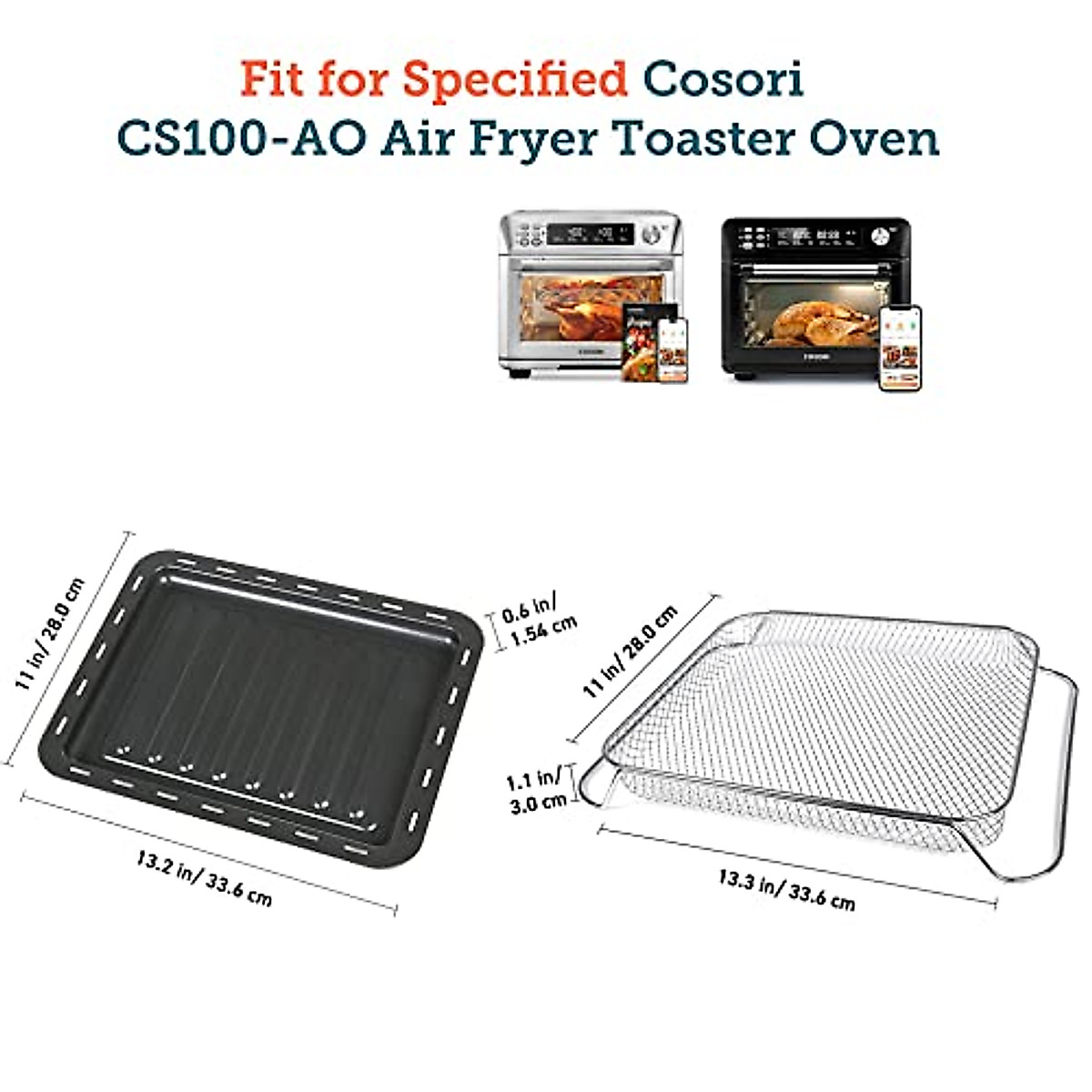 COSORI Fryer Basket and Oven Tray Sets, Non-stick coating, Carbon-Steel