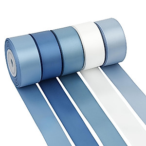 DINDOSAL Dusty Blue Ribbon 1 Inch Satin Ribbon 5 Rolls Assortment French Blue Ribbon for Wedding Silk Antique Blue Ribbon for Baby Shower Ribbon for Gift Wrapping Hair Bows Crafts Bouquet - 50Yards